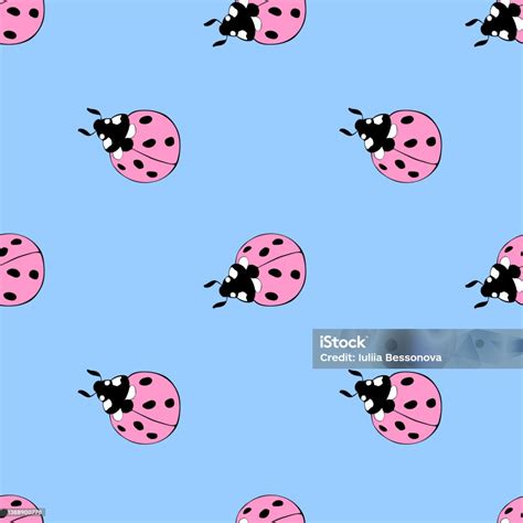 플랫 스타일로 귀여운 핑크 무당벌레의 벡터 매끄러운 패턴 자연 봄 여름 어린이 인쇄 고립 된 테마의 배경과 질감 0명에 대한 스톡 벡터 아트 및 기타 이미지 Istock