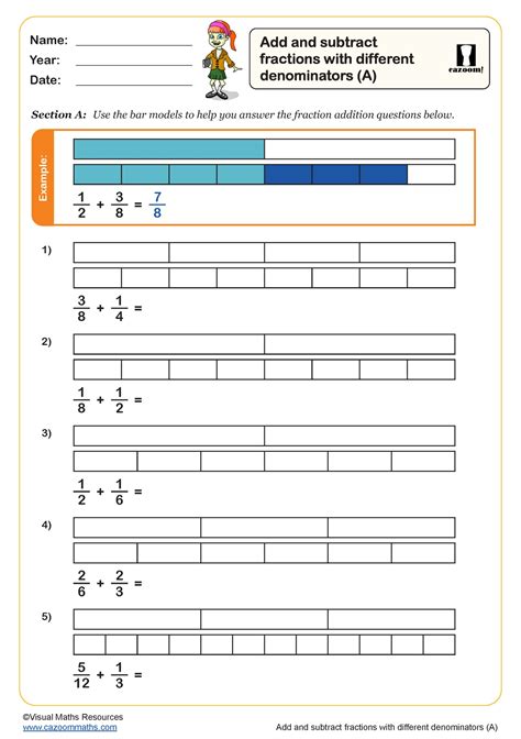Add And Subtract Fractions With Different Denominators A Worksheet