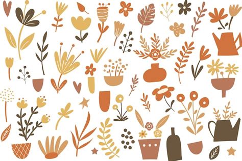 가을 꽃과 꽃병 클립 아트 벡터 일러스트 레이 션 프리미엄 벡터