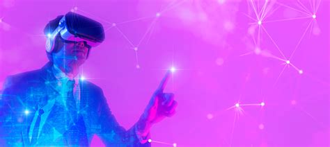 메타버스 디지털 사이버 세계 기술 가상 현실 Vr 고글을 가진 남자 Ar 증강 현실 게임 엔터테인먼트 및 비즈니스 미팅 컨퍼런스