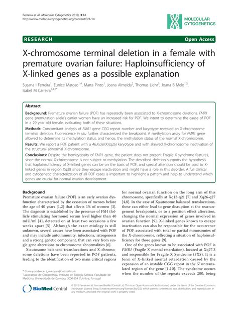 Pdf X Chromosome Terminal Deletion In A Female With Premature Ovarian