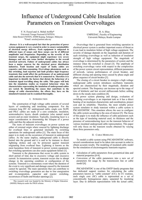 Pdf Influence Of Underground Cable Insulation Parameters On Transient Overvoltages
