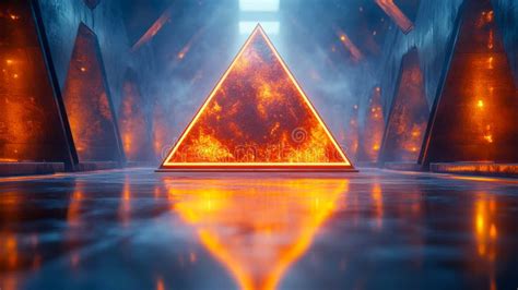 A Glowing Triangular Structure Emitting Fiery Orange Light Set In A