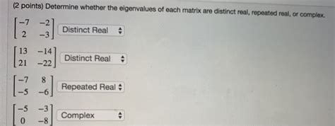 Solved Points Determine Whether The Eigenvalues Of Each Chegg Com