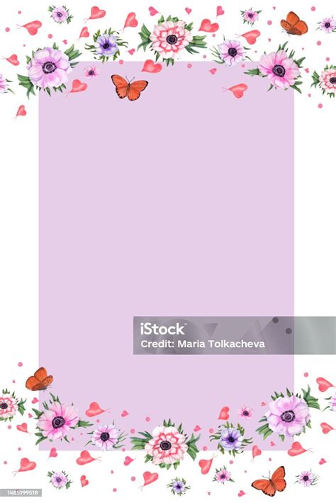 말미잘 나비 하얀 배경에 격리된 하트가 있는 수채화 축하 카드 인사말 생일 카드 디자인 초대장 템플릿 인쇄물 파티 장식을 위한 일러스트레이션 검은테주홍부전나비에 대한 스톡