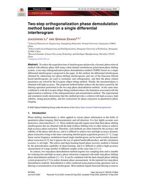 Pdf Two Step Orthogonalization Phase Demodulation Method Based On A Single Differential