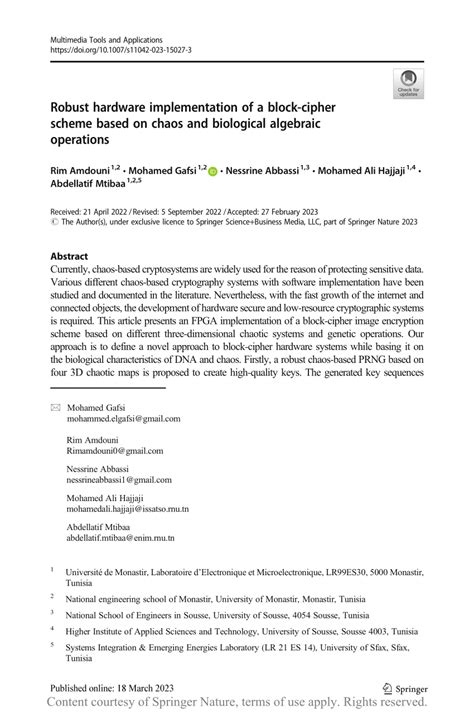 robust hardware implementation of a block cipher scheme based on chaos and biological algebraic
