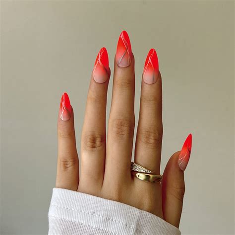 Red Tip Almond Nails