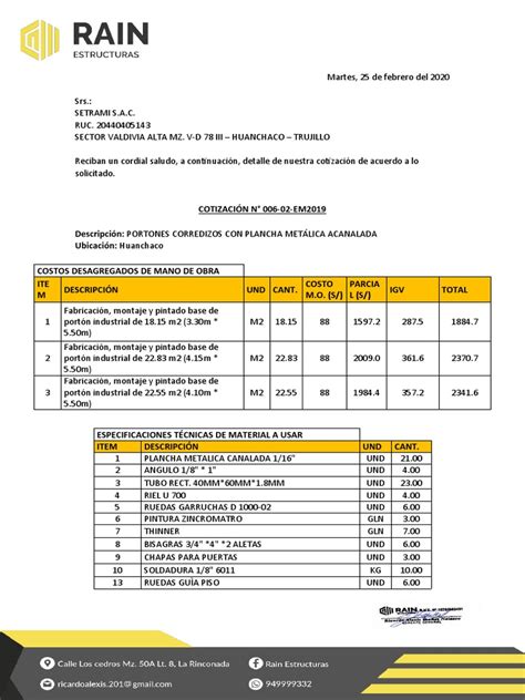 Cotizacion Formal Pdf
