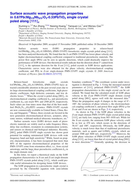 Pdf Surface Acoustic Wave Propagation Properties In 067pbmg13nb23o3 033pbtio3 Single
