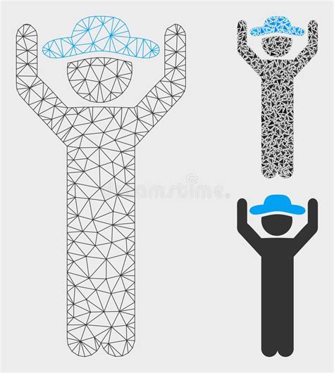 Gentleman Hands Up Vector Mesh Carcass Model And Triangle Mosaic Icon