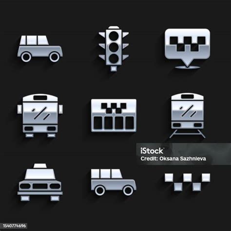 택시 미터 자동차 자동차 지붕 기차 버스 택시 및 아이콘이있는 위치를 설정합니다 벡터 검은색에 대한 스톡 벡터 아트 및 기타