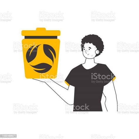그 남자는 쓰레기통을 들고 있습니다 폐기물 재활용 개념 선형 스타일 흰색 배경에 고립되어 있습니다 벡터 일러스트레이션 가방에 대한 스톡 벡터 아트 및 기타 이미지 Istock