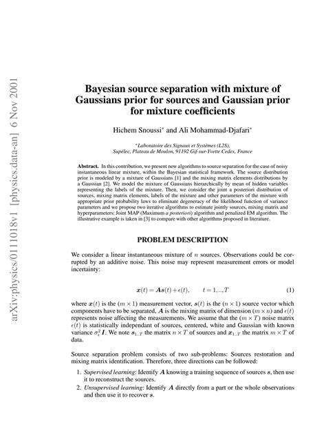 Solution Bayesian Source Separation With Mixture Of Gaussians Prior For Sources And Gaussian