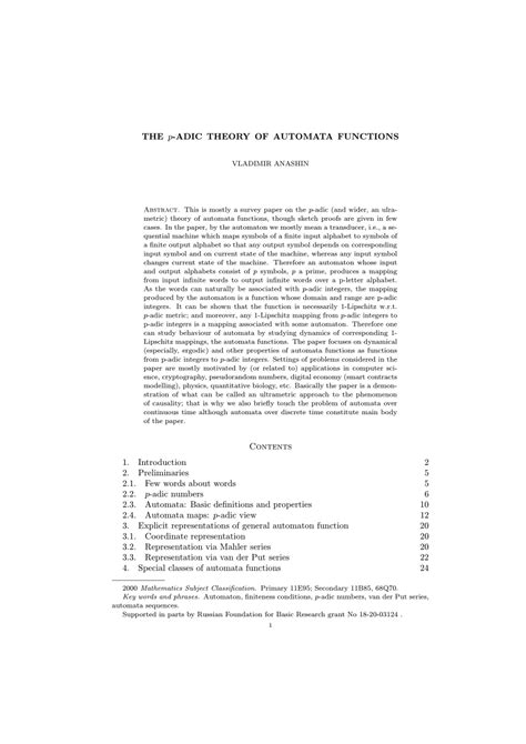 Pdf The P Adic Theory Of Automata Functions