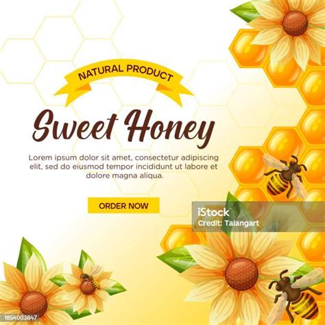 꿀 전단지 템플릿 디자인입니다 유기 천연 꿀 벡터 일러스트 레이 션 벌에 대한 스톡 벡터 아트 및 기타 이미지 벌 꽃 식물 벡터 Istock