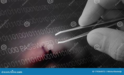 Binary Code Password Vulnerability Taking Out With Tweezers Stock