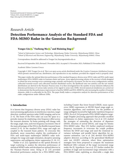Pdf Detection Performance Analysis Of The Standard Fda And Fda Mimo Radar In The Gaussian