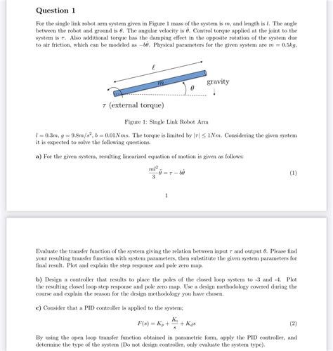 Solved Question 1for The Single Link Robot Arm System Given