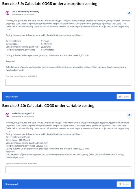 Solved Exercise 39 Calculate Cogs Under Absorption Costing