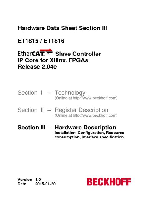 Ethercat Ipcore Xilinx V2 04e Datasheet V1i0 Download Free Pdf Field Programmable Gate Array