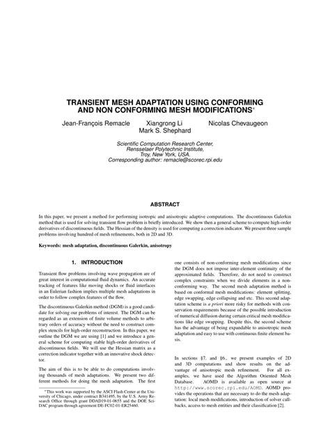 Pdf Transient Mesh Adaptation Using Conforming And Non Conforming