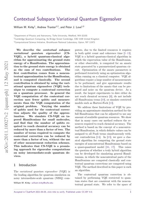 Pdf Contextual Subspace Variational Quantum Eigensolver