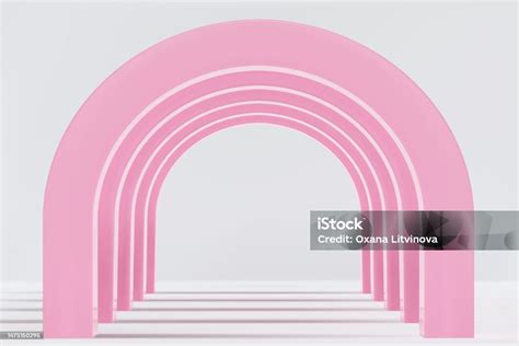 흰색 바닥과 그림자가 있는 원근법으로 여러 분홍색 원형 아치의 빈 복도 분홍에 대한 스톡 벡터 아트 및 기타 이미지 분홍 0명 3차원 형태 Istock