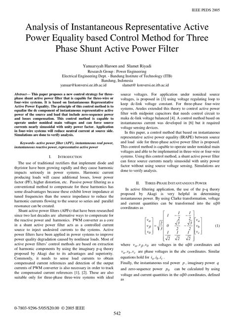 Pdf Analysis Of Instantaneous Representative Active Power Equality