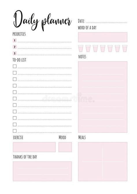 Daily Everyday Routine Planner Printable Pink A4 Stock Illustration Illustration Of Notebook