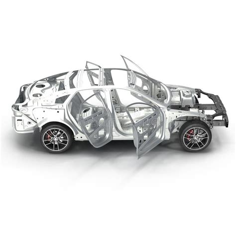 Skeleton Of A Car With Chassis On White Side View 3d Illustration