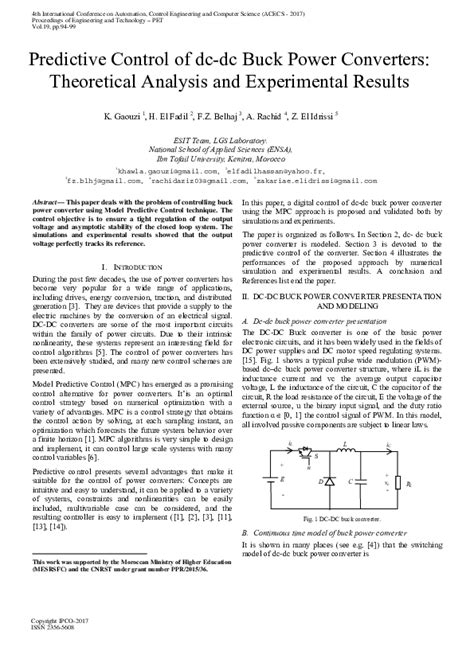 Pdf Predictive Control Of Dc Dc Buck Power Converters Theoretical Analysis And Experimental