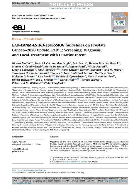 Pdf Eau Eanm Estro Esur Siog Guidelines On Prostate Cancer 2020 Update Part 1 Screening