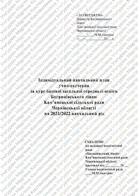 Індивідуальний навчальний план учня екстерна за курс базової загальної середньої освіти