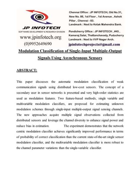Modulation Classification Of Single Input Multiple Output Signals Using Asynchronous Sensors Pdf