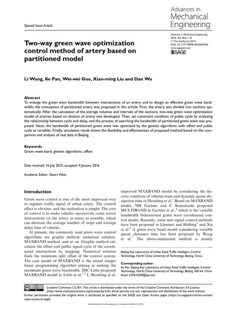 Two Way Green Wave Optimization Control Method Of Pdf Mathematical Optimization Linear