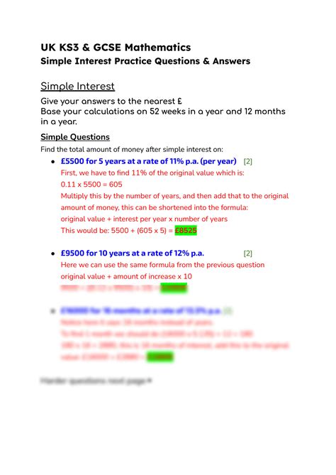 SOLUTION Calculating Simple Interest Practice Questions Studypool