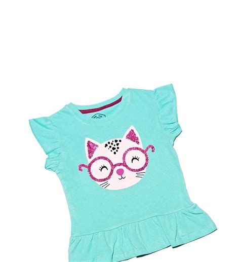 Pink Sequence Glasses Cat Tea Shirt Aqua Littlezclubpk Shop