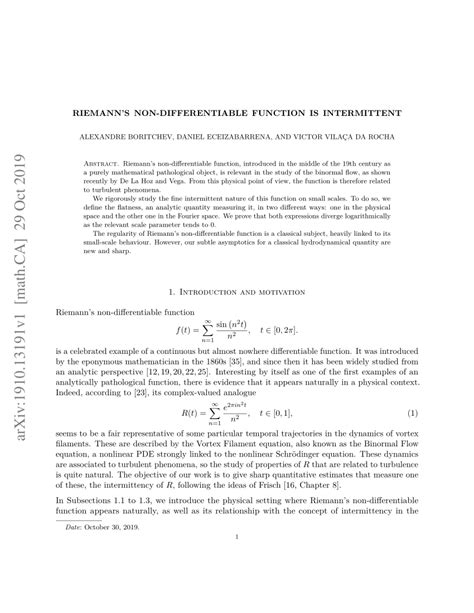 Pdf Riemanns Non Differentiable Function Is Intermittent