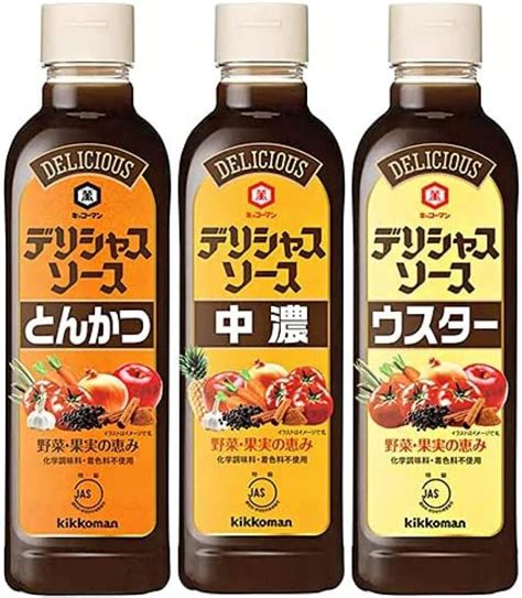 Jp キッコーマン デリシャスソース とんかつ 中濃 ウスター 500ml 各種 3個セット【mondo Select
