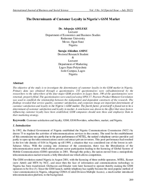 Pdf The Determinants Of Customer Loyalty In Nigerias Gsm Market