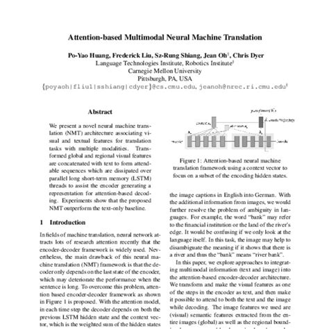 Attention Based Multimodal Neural Machine Translation Acl Anthology