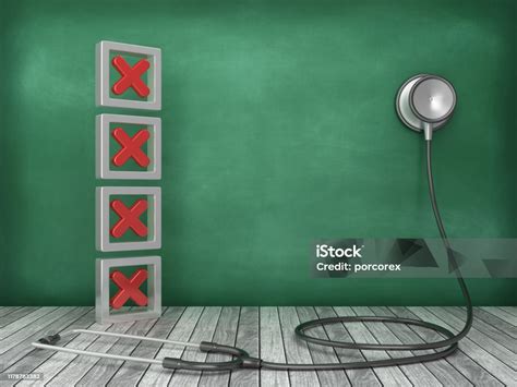 칠판 배경에 3d 교차 목록이있는 청진기 3d 렌더링 실수에 대한 스톡 사진 및 기타 이미지 실수 건강 진단 맥박 추적 Istock