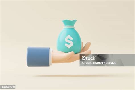 배경에 아이콘 달러 통화가있는 돈 가방을 들고있는 손 돈과 투자 개념을 절약하십시오 3d 렌더링 그림 상여금에 대한 스톡 사진 및 기타 이미지 Istock