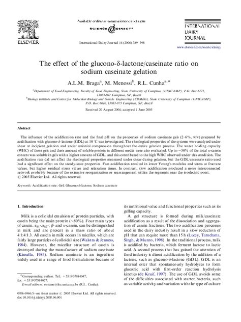 Pdf The Effect Of The Glucono δ Lactonecaseinate Ratio On Sodium