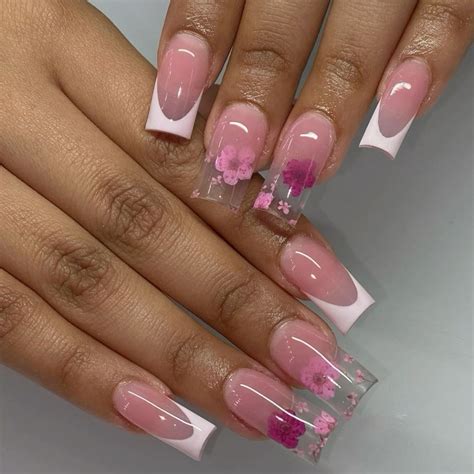 Clear Acrylic Nails With Design Pink Floral Acrylic Nails Jelly