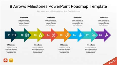 8 Arrows Milestones PowerPoint Roadmap Template 13 Slides Just Free