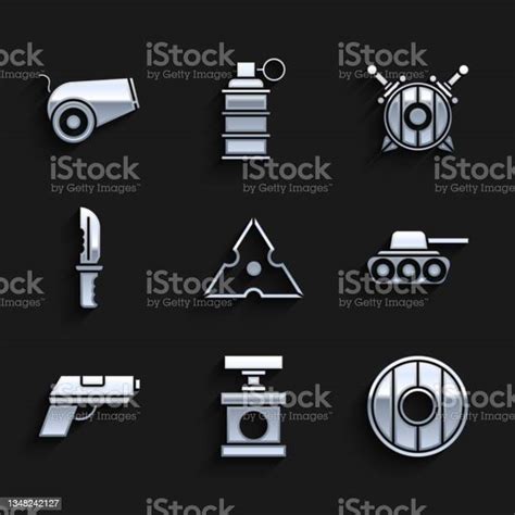 일본 닌자 수리켄 다이너마이트 핸들 기폭장치 둥근 나무 방패 군사 탱크 권총 총 칼 교차 검과 대포 아이콘나무 벡터 강철에 대한 스톡 벡터 아트 및 기타 이미지 Istock