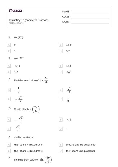 50 trigonometric functions worksheets on quizizz free and printable