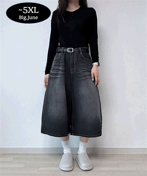 ~110 5xl 빅사이즈👖청 버뮤다팬츠 넉넉핏워싱🧡하이웨스트 빈티지 밴딩 남녀공용 벌룬핏 3컬러 볼륨 연청 진청 흑청 와이드 반바지 벌룬핏 청버뮤다 728 에이블리